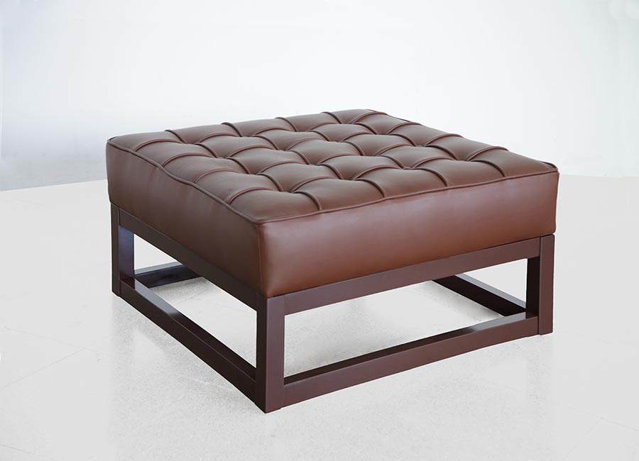 Dentro Home | Annabel Buttoned and Piped Leather Ottoman